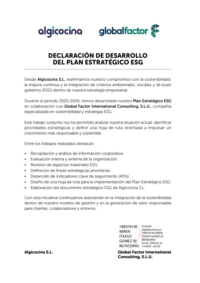 Algicocina impulsa su compromiso con la sostenibilidad mediante el ...